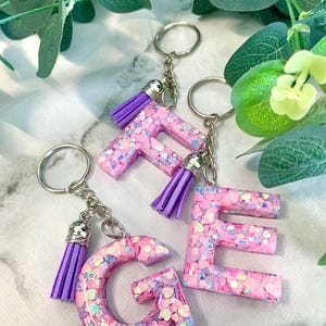 Pink and Purple Personalised Initial Keyring Confetti // Custom Made ...