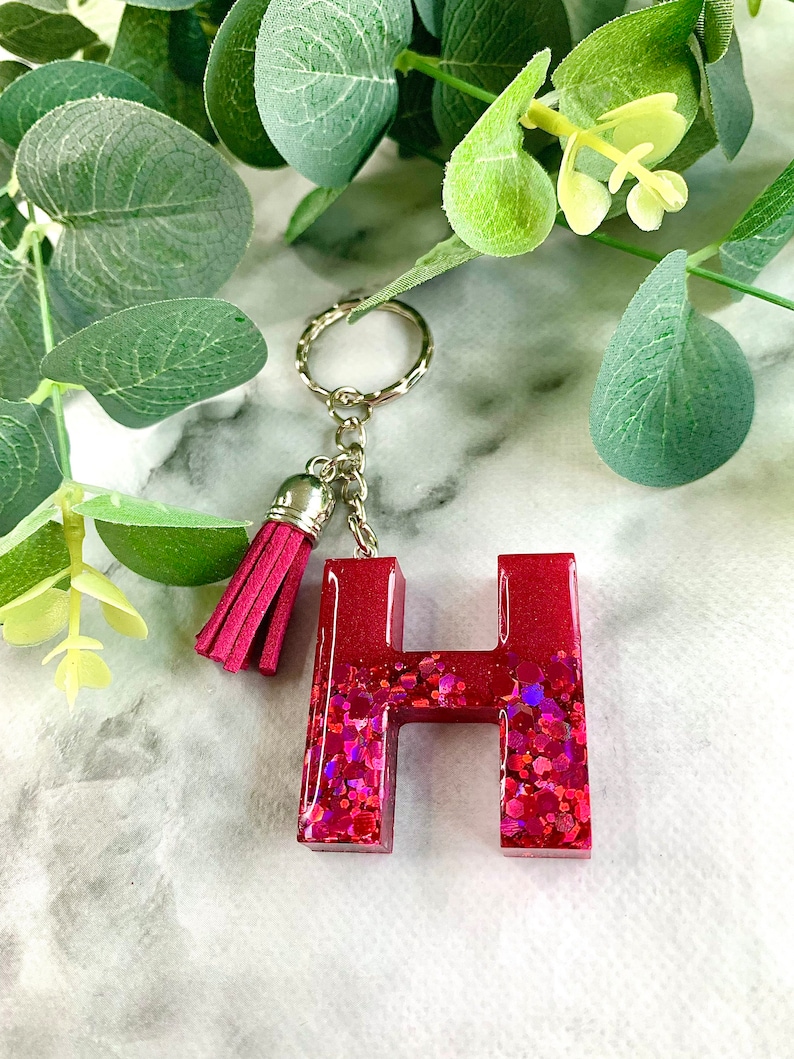 Personalised Letter Keyring Fuschia Pink Glitter // Name, Initial ...