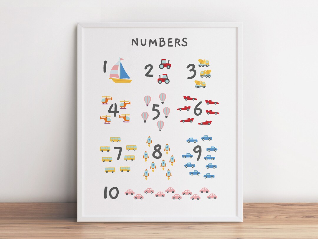 Numbers Vehicle Posters, Playroom Learning Prints, Home School ...