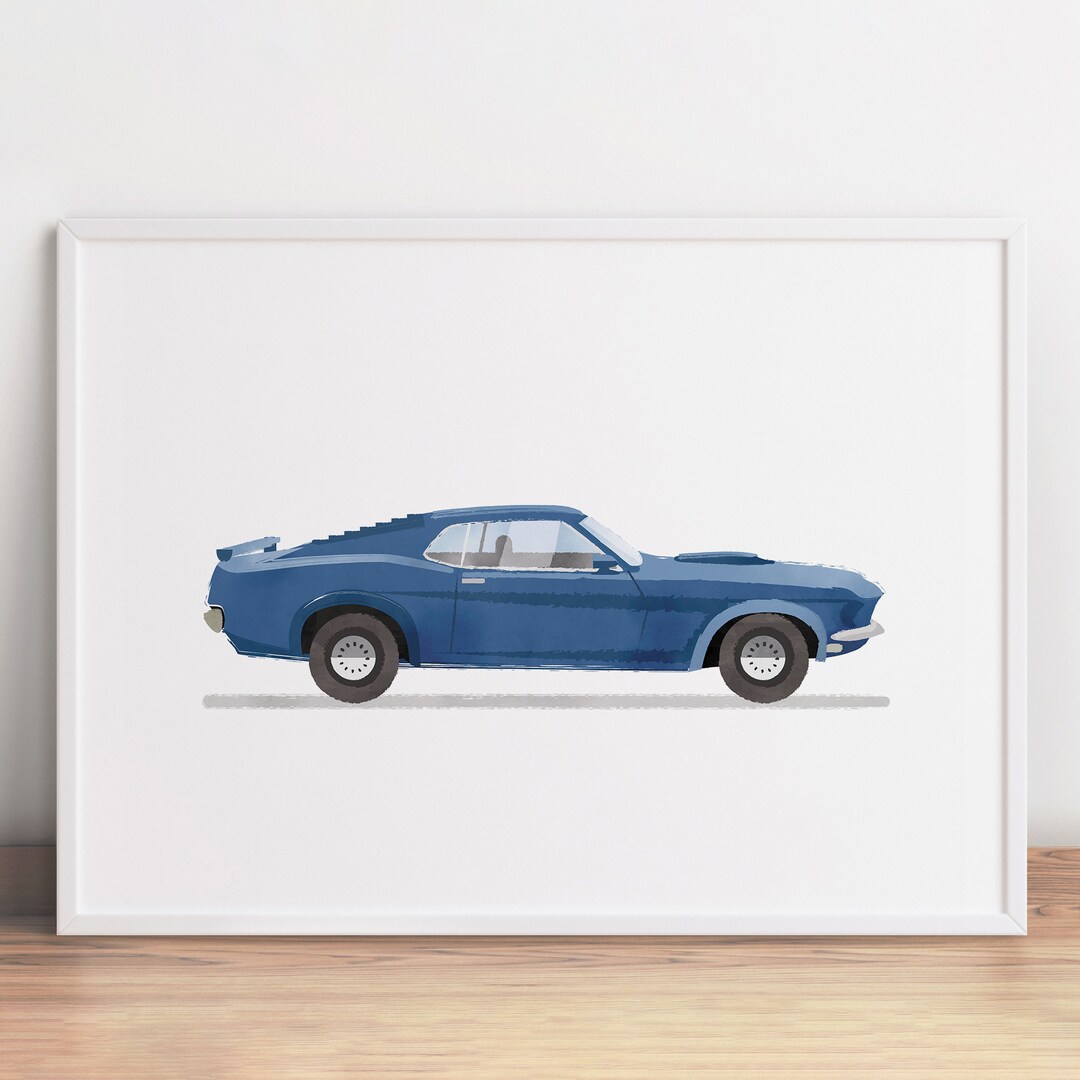 Retro Sports Car Print, Automobile Wall Art, Muscle Car Poster, Kids ...