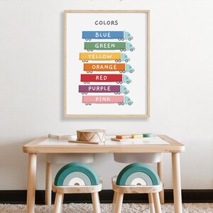 Colors Vehicle Posters, Playroom Learning Prints, Home School Printable ...