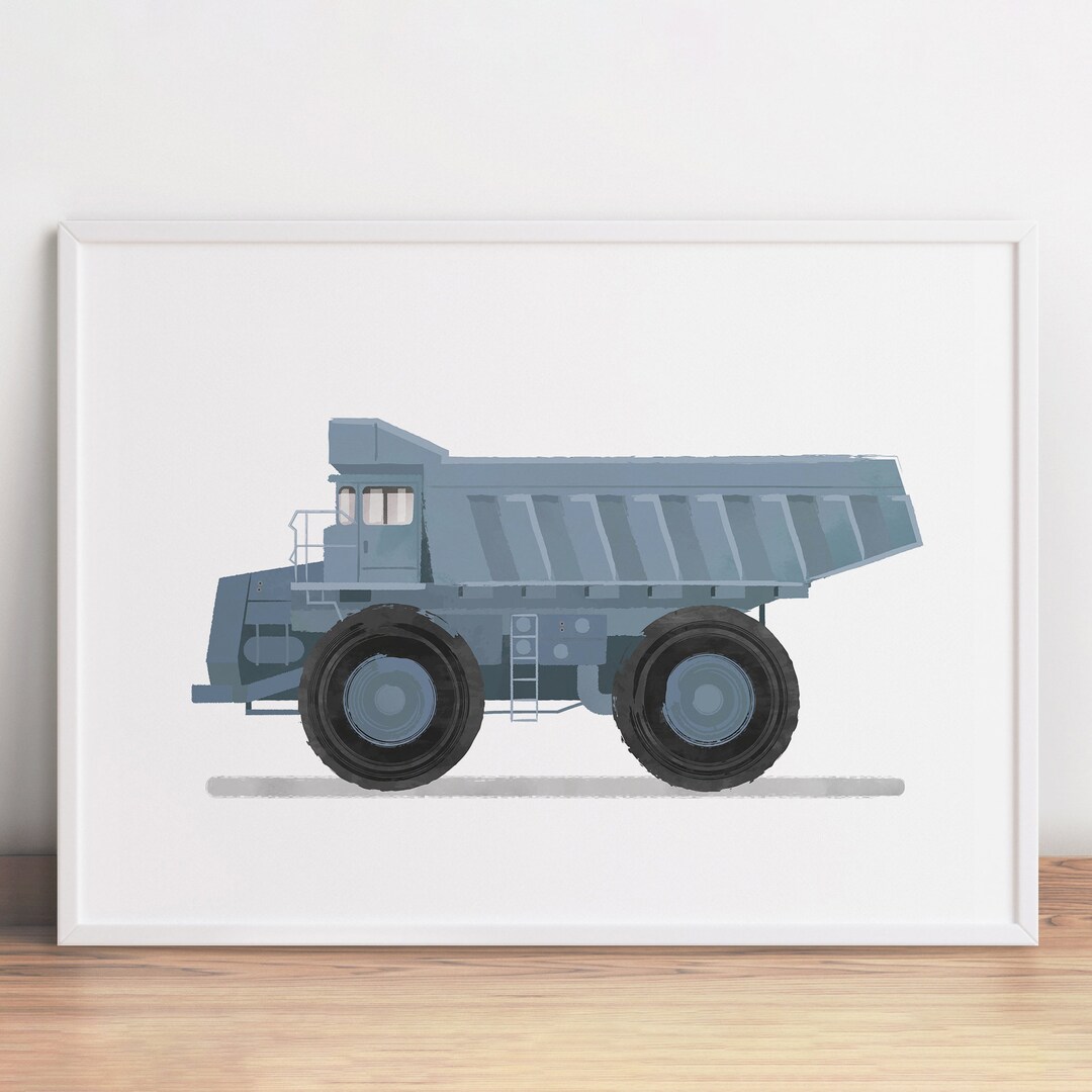 Pale Blue Dump Truck Print, Truck Wall Art, Construction Printable ...