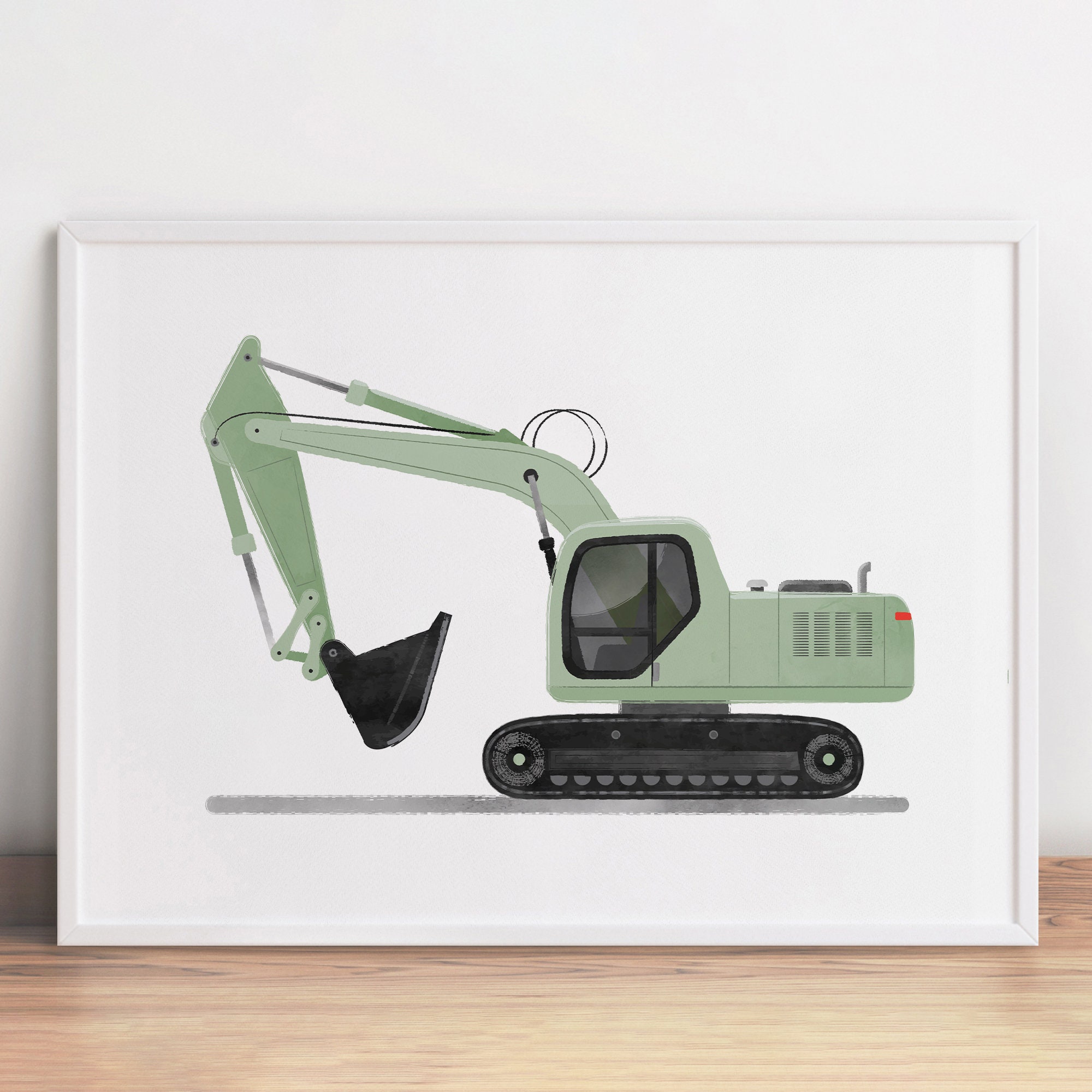 Set of 6 Sage Green Construction Vehicle Prints, Construction Wall Art ...