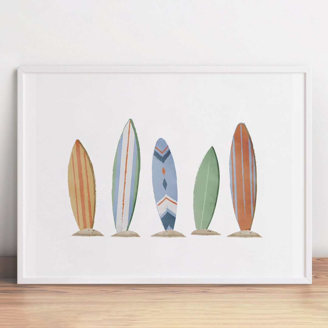 Surfboards Art Print, Printable Surfboards Wall Art, Watercolor Beach ...