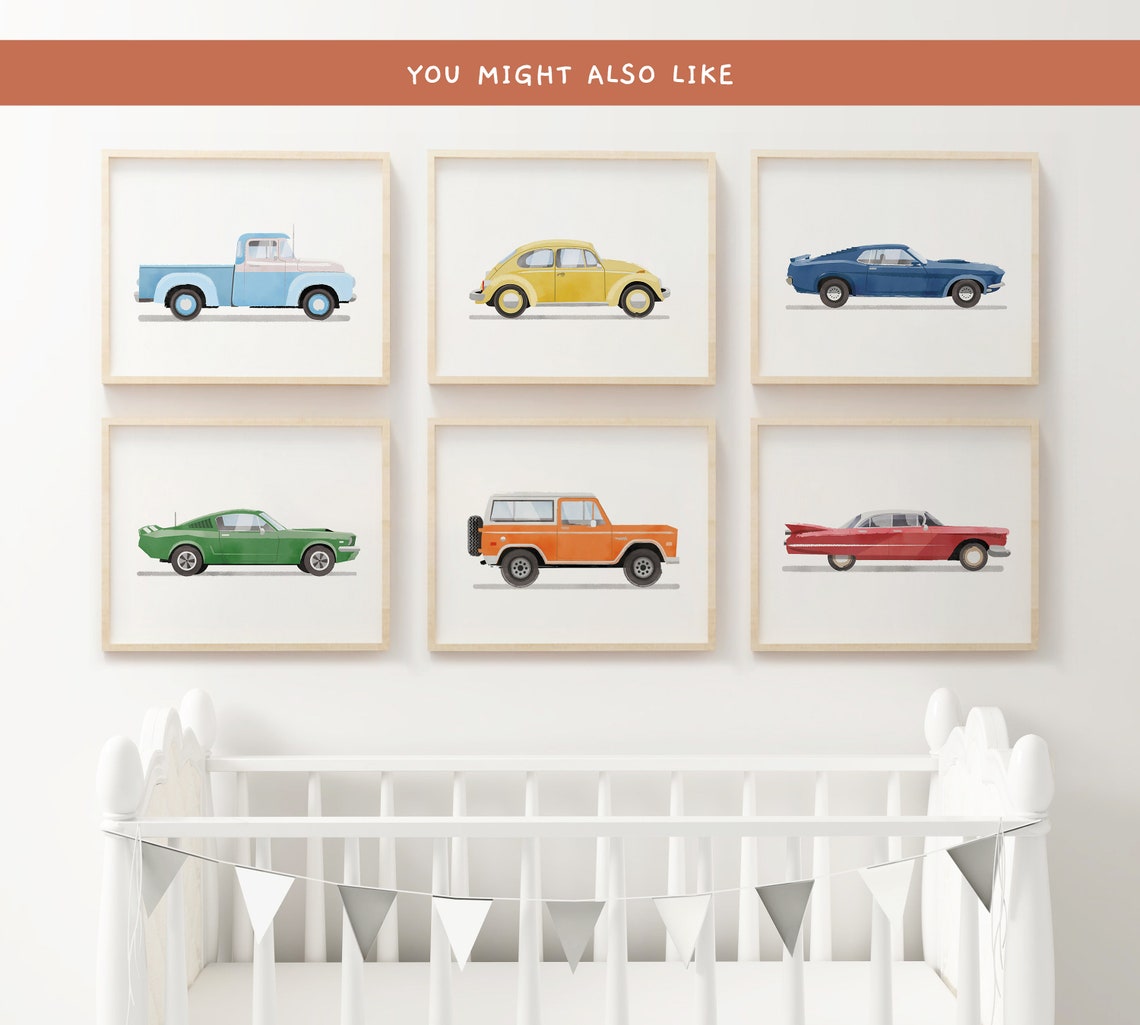 Retro Sports Car Print, Automobile Wall Art, Muscle Car Poster, Kids ...