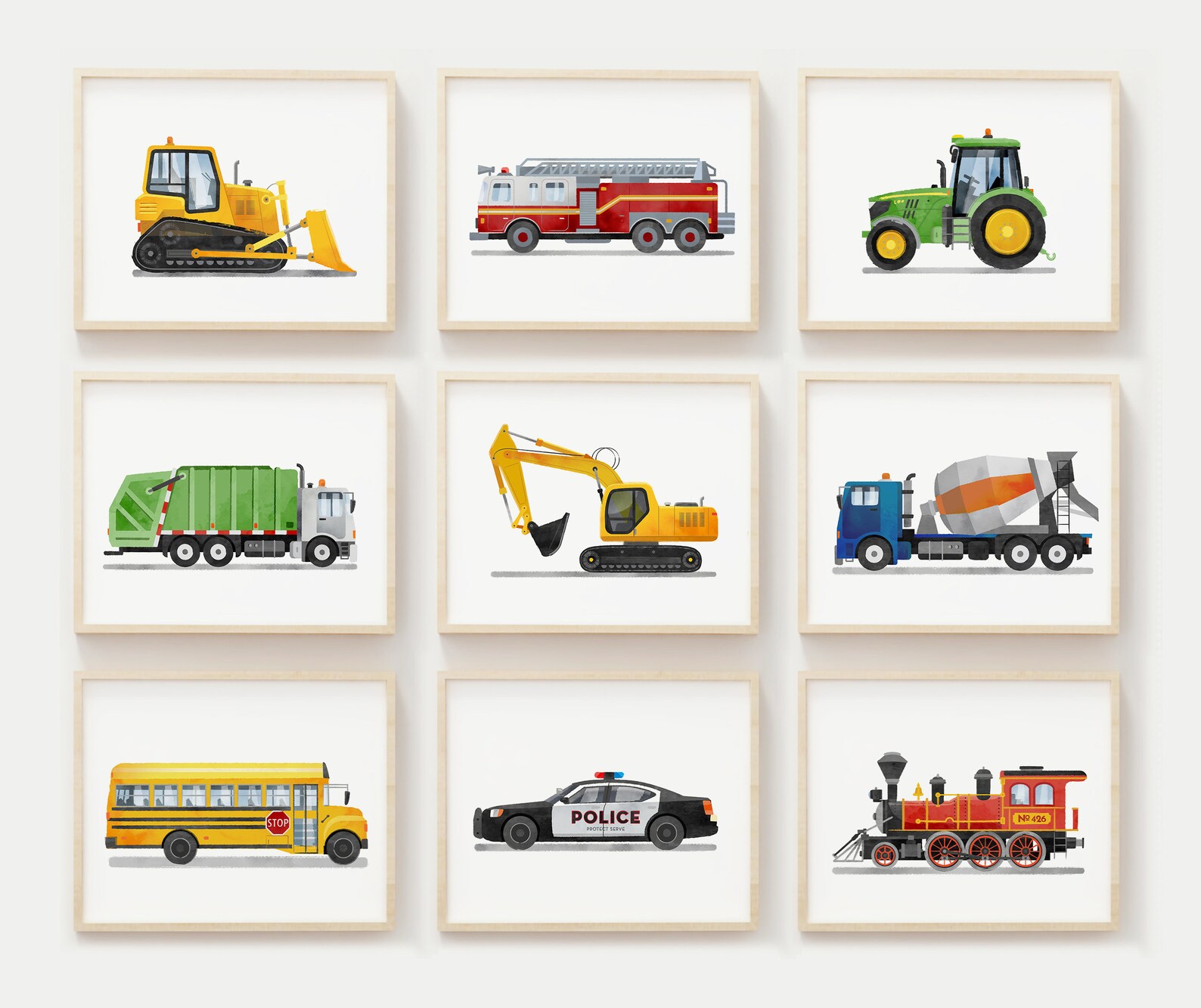Set of 9 Vehicle Prints Construction Wall Art Transportation - Etsy