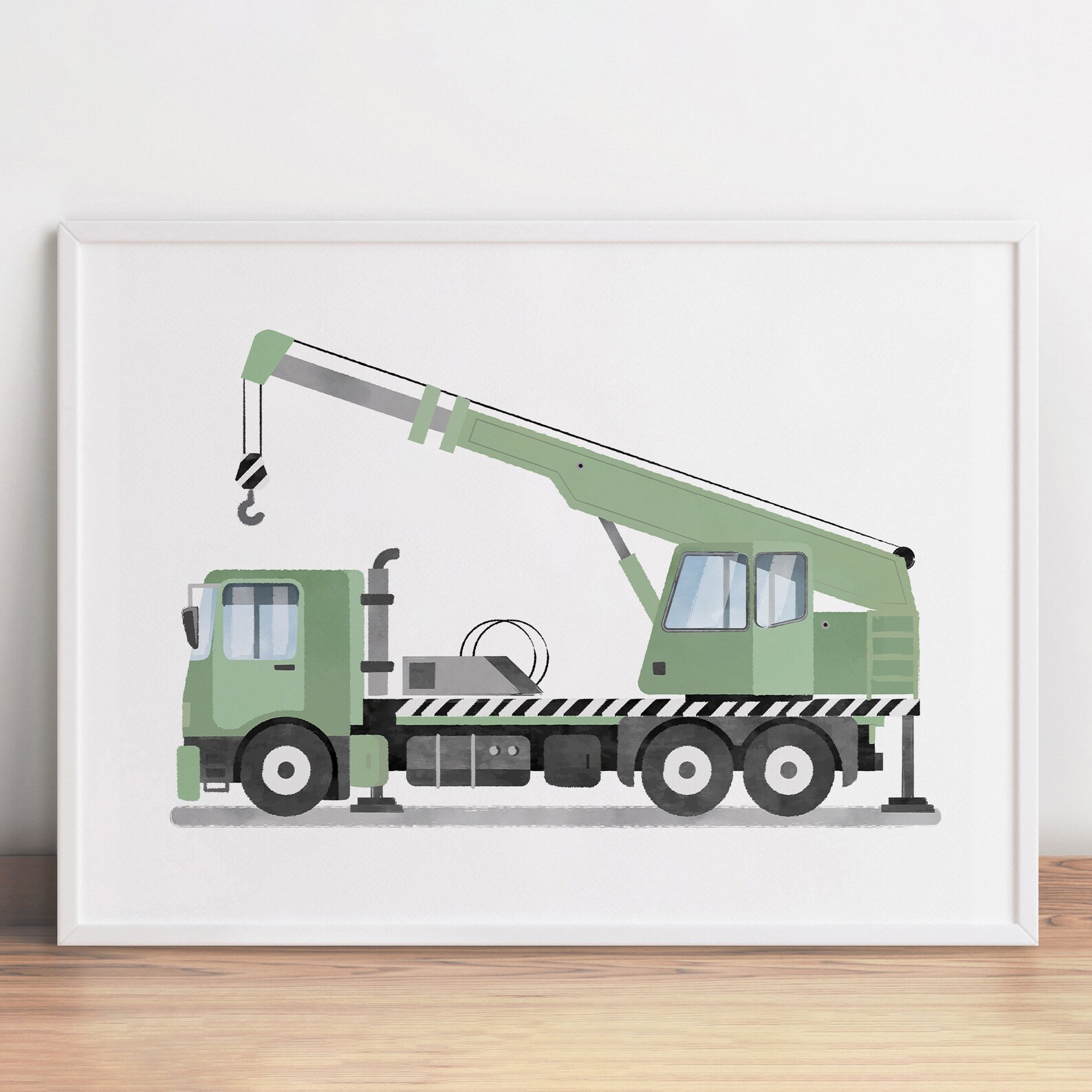Set of 6 Sage Green Construction Vehicle Prints, Construction Wall Art ...