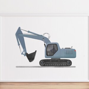 Set of 6 Pale Blue Construction Vehicle Prints, Construction Wall Art ...