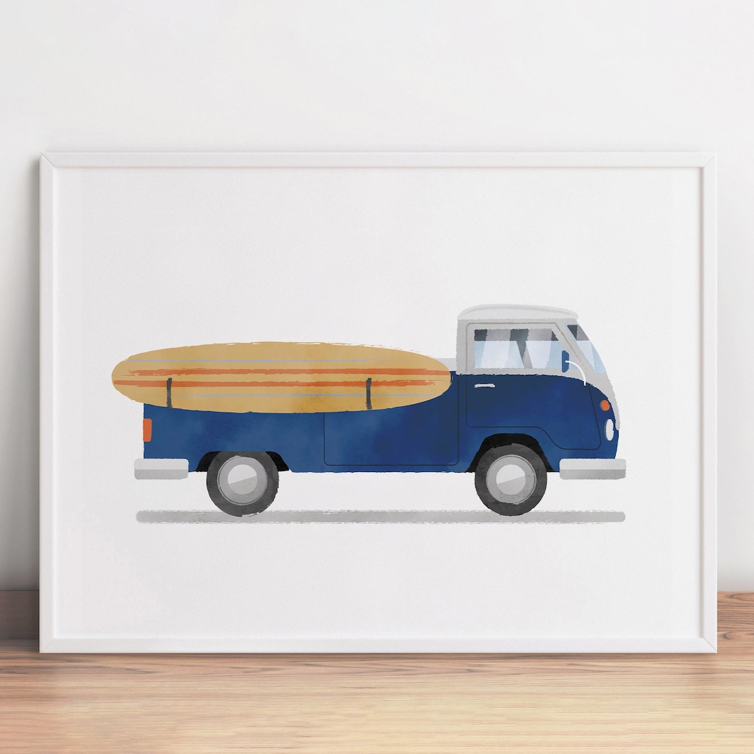 Navy Blue Vintage Van Print,classic Car Art,surf Print,transportation ...