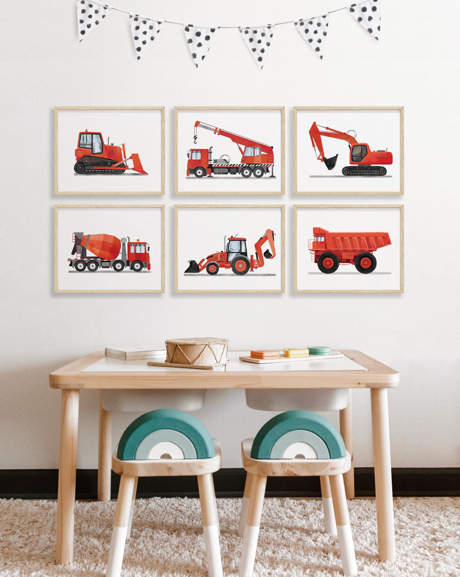 Set of 6 Red Construction Vehicle Prints, Construction Wall Art ...