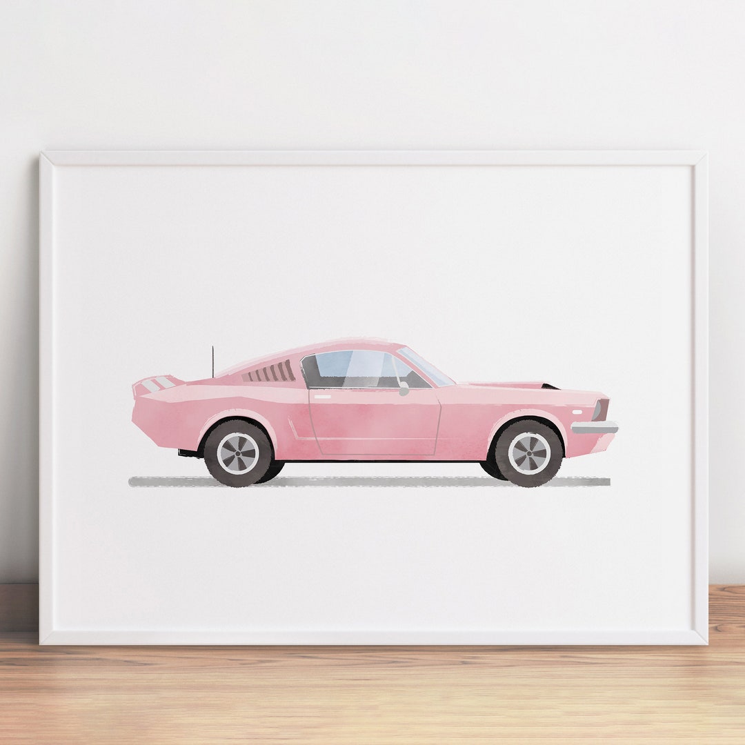 Pink Retro Sports Car Print, Automobile Wall Art, Muscle Car Poster ...