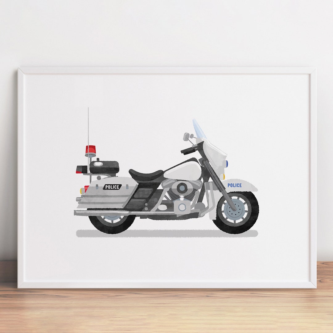 Police Motorcycle Print, Police Theme Decor, Boys Printable Wall Art ...