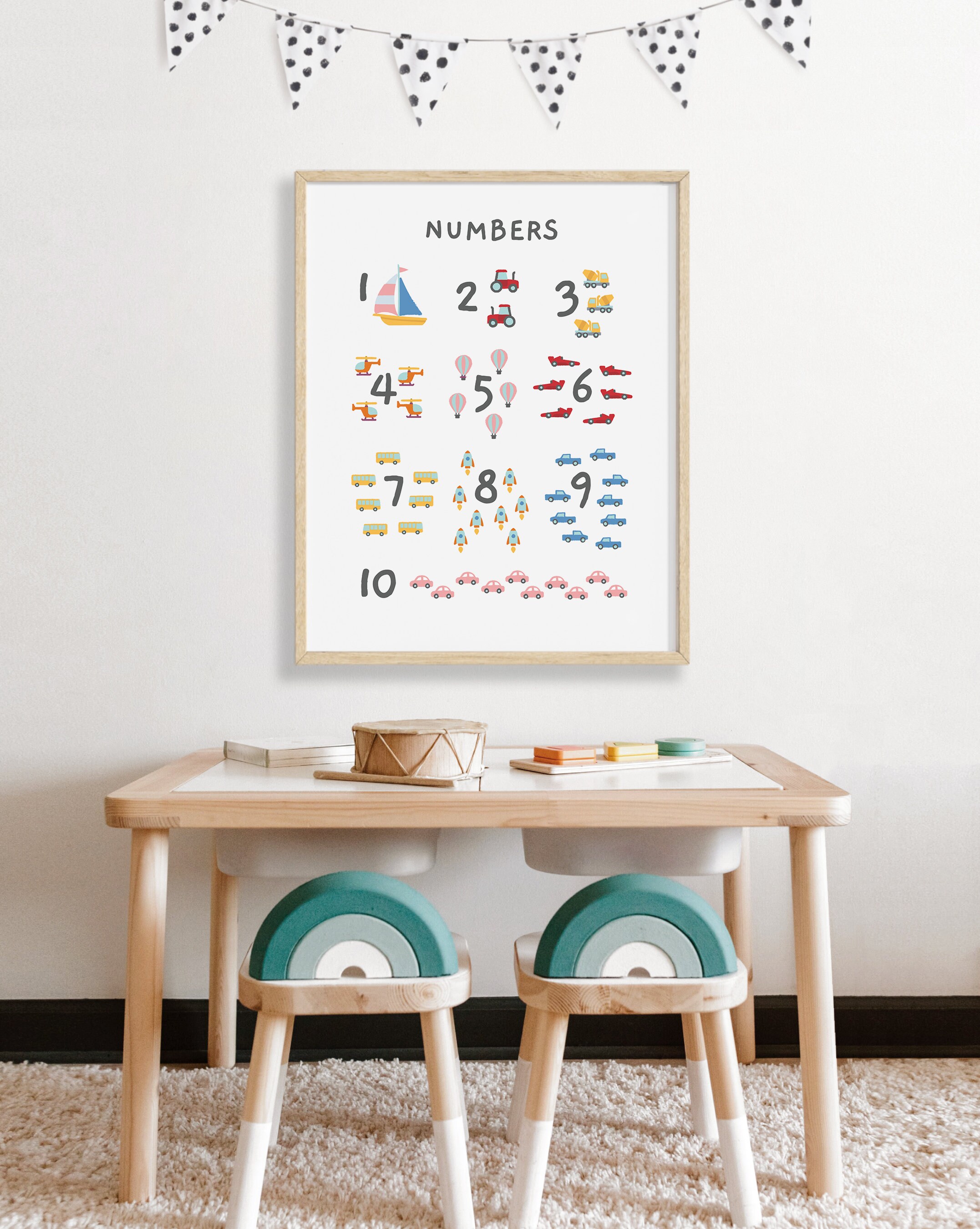 Numbers Vehicle Posters Playroom Learning Prints Home School - Etsy