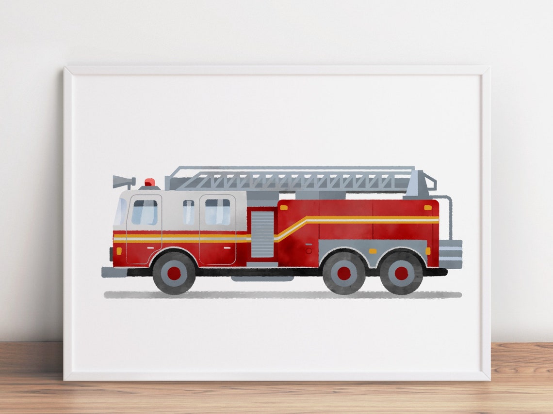 Fire Truck Print Fire Engine Art Fire Truck Decor Boy - Etsy