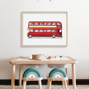 Red Double Decker Bus Print, Bus Art Decor, Printable Transport Poster ...