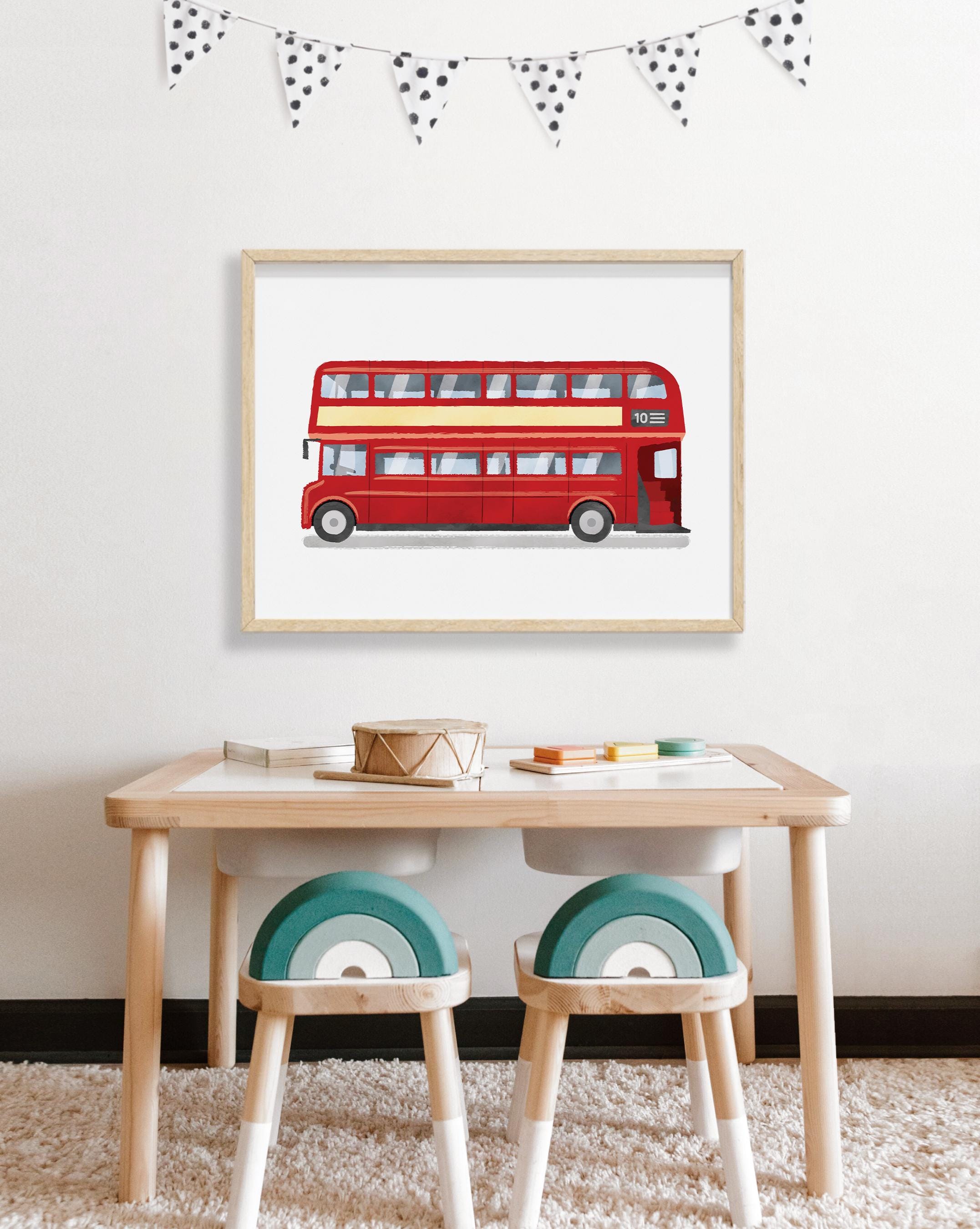 Red Double Decker Bus Print, Bus Art Decor, Printable Transport Poster ...