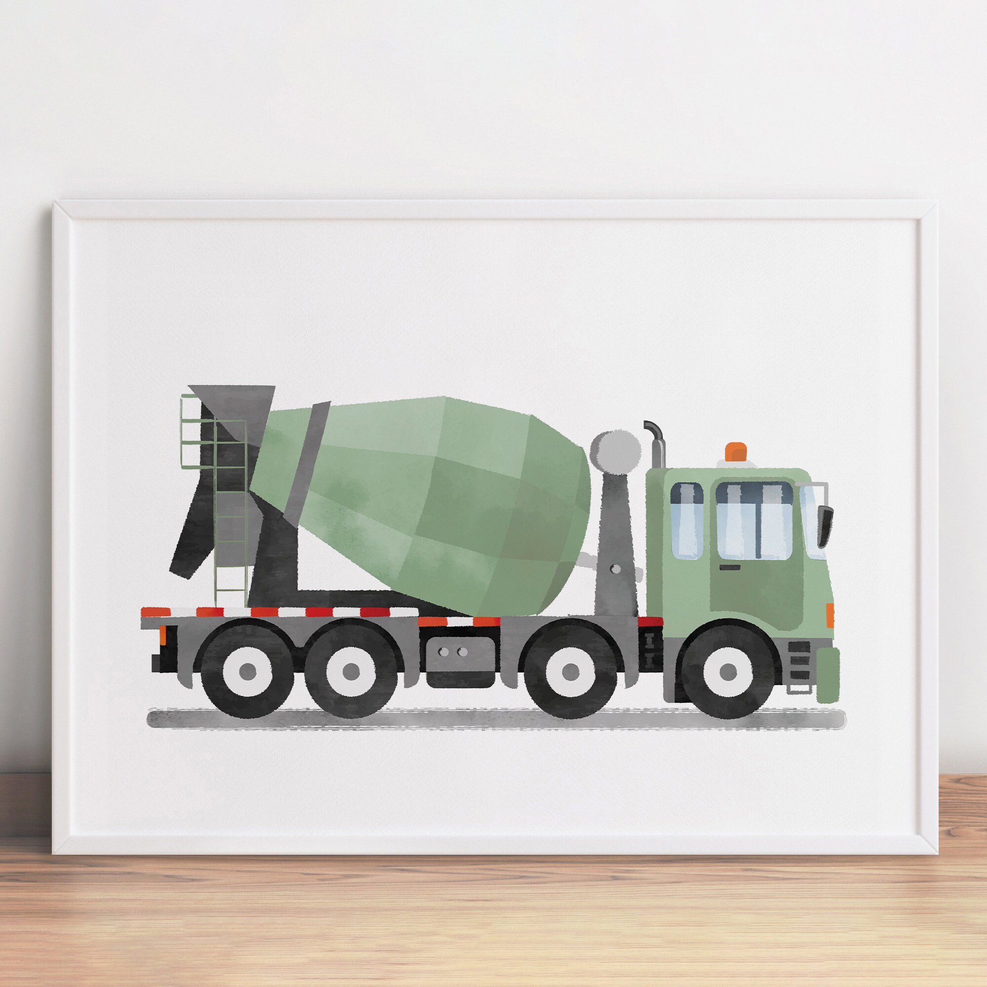 Set of 6 Sage Green Construction Vehicle Prints, Construction Wall Art ...