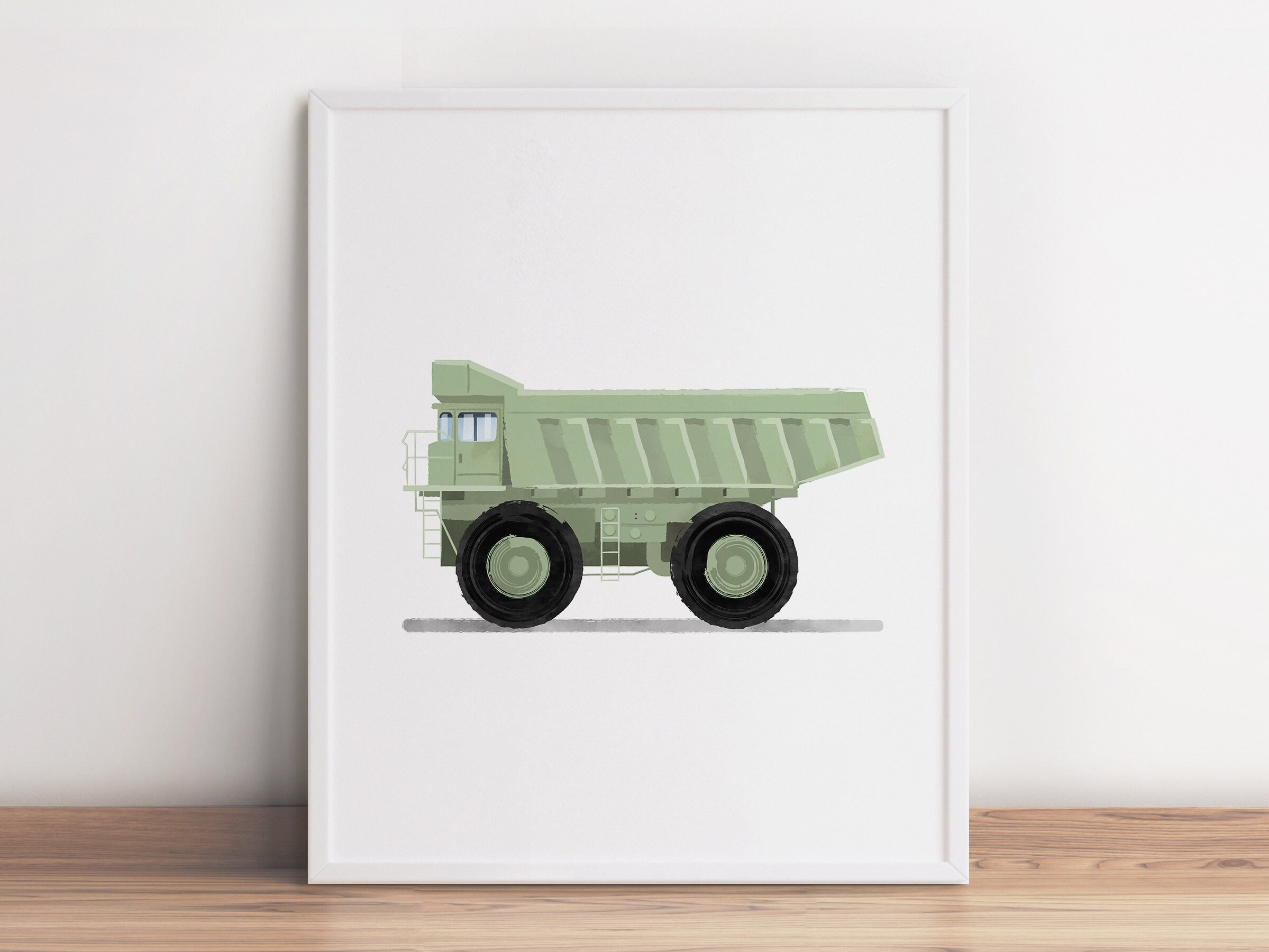 Vertical Set of 6 Sage Green Construction Vehicle Prints, Construction ...