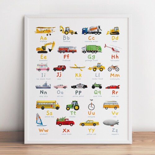 Transportation Alphabet Print Car ABC Vehicle Letters Art - Etsy