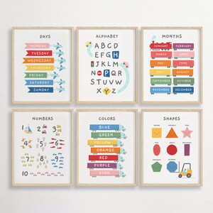 Set of 6 Educational Vehicle Posters, Playroom Learning Prints, Home ...