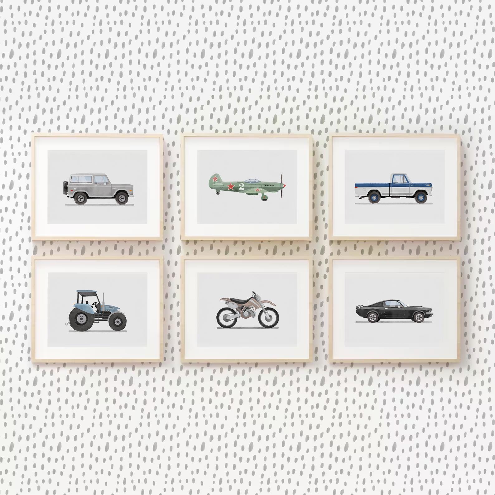 Set of 6 Vehicle Prints, Printable Set, Boys Room Decor, Retro Car ...