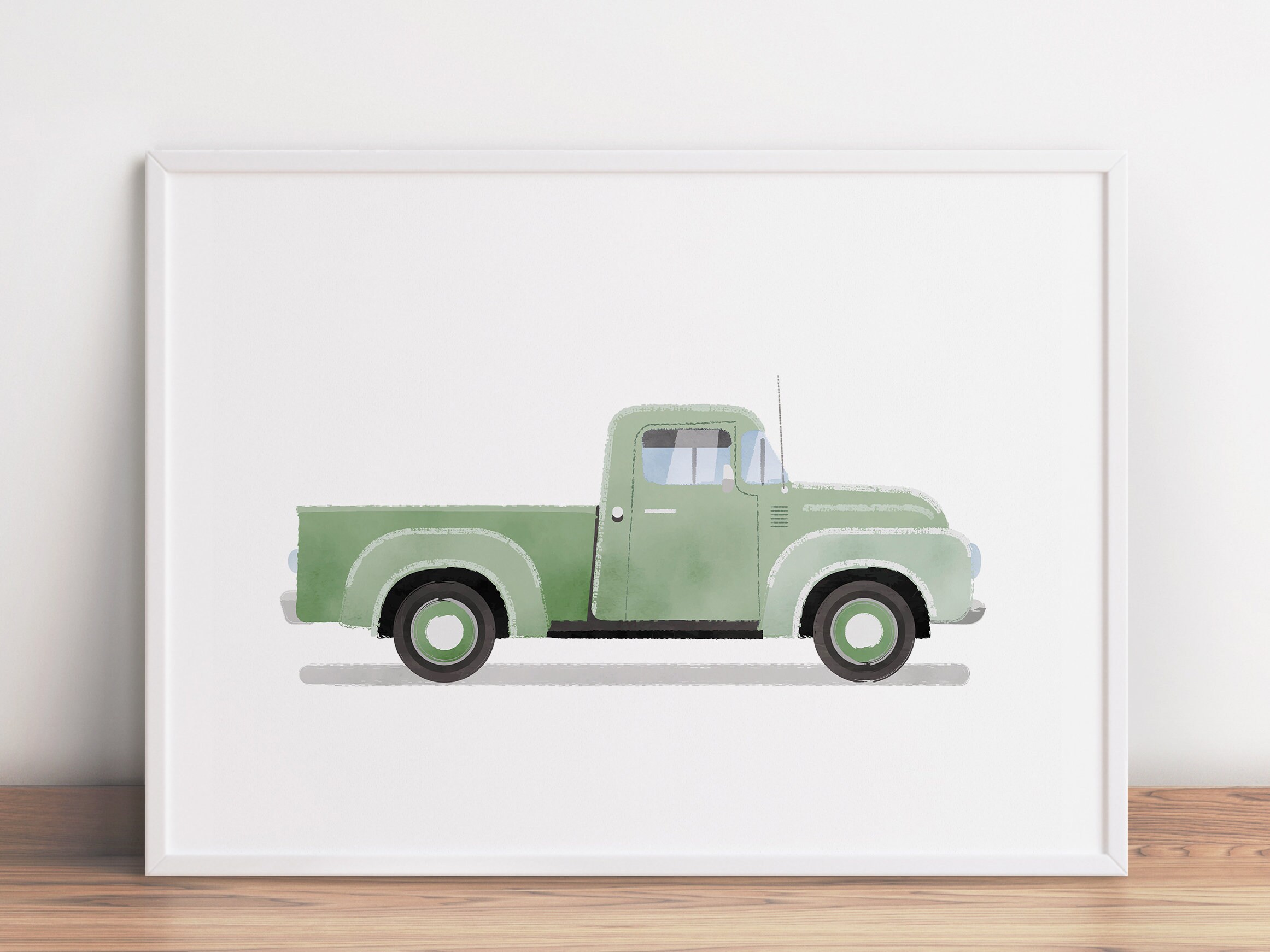 Set of 6 Vintage Sage Green Vehicle Prints, Boys Room Decor, Retro Car ...