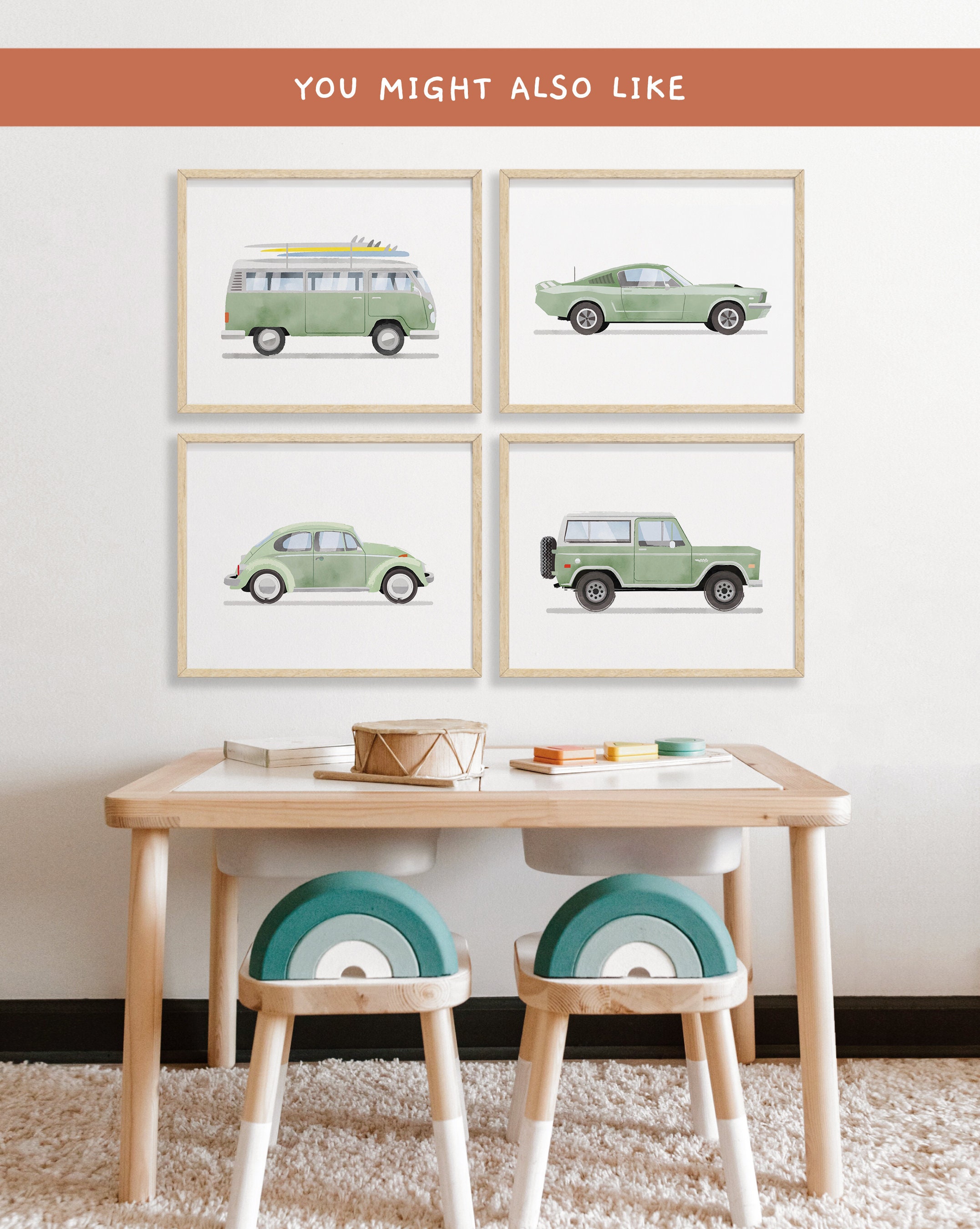 Sage Green Retro Sports Car Print,automobile Wall Art,muscle Car Poster ...