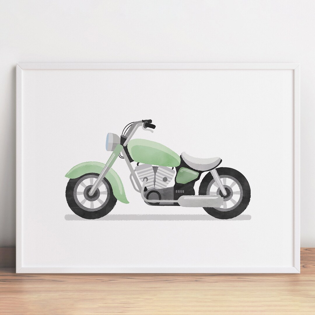 Sage Green Vintage Motorcycle Print, Motocross Wall Decor, Boy Wall Art ...