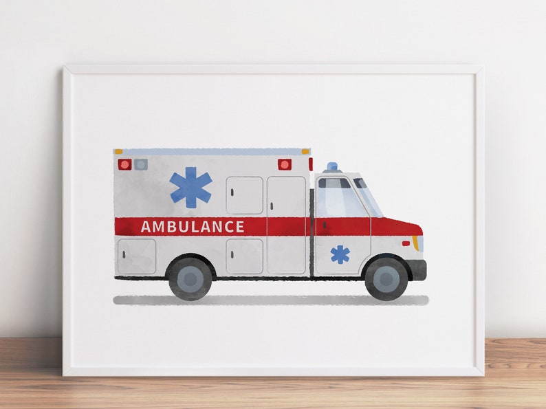 Set of 4 Rescue Vehicle Prints, Construction Wall Art, Transportation ...
