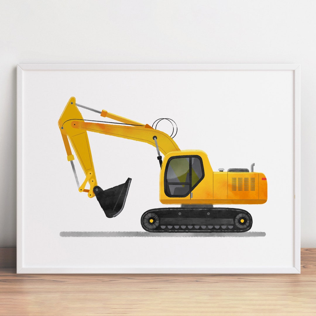 Excavator Print, Digger Wall Decor, Toddler Wall Art, Construction ...