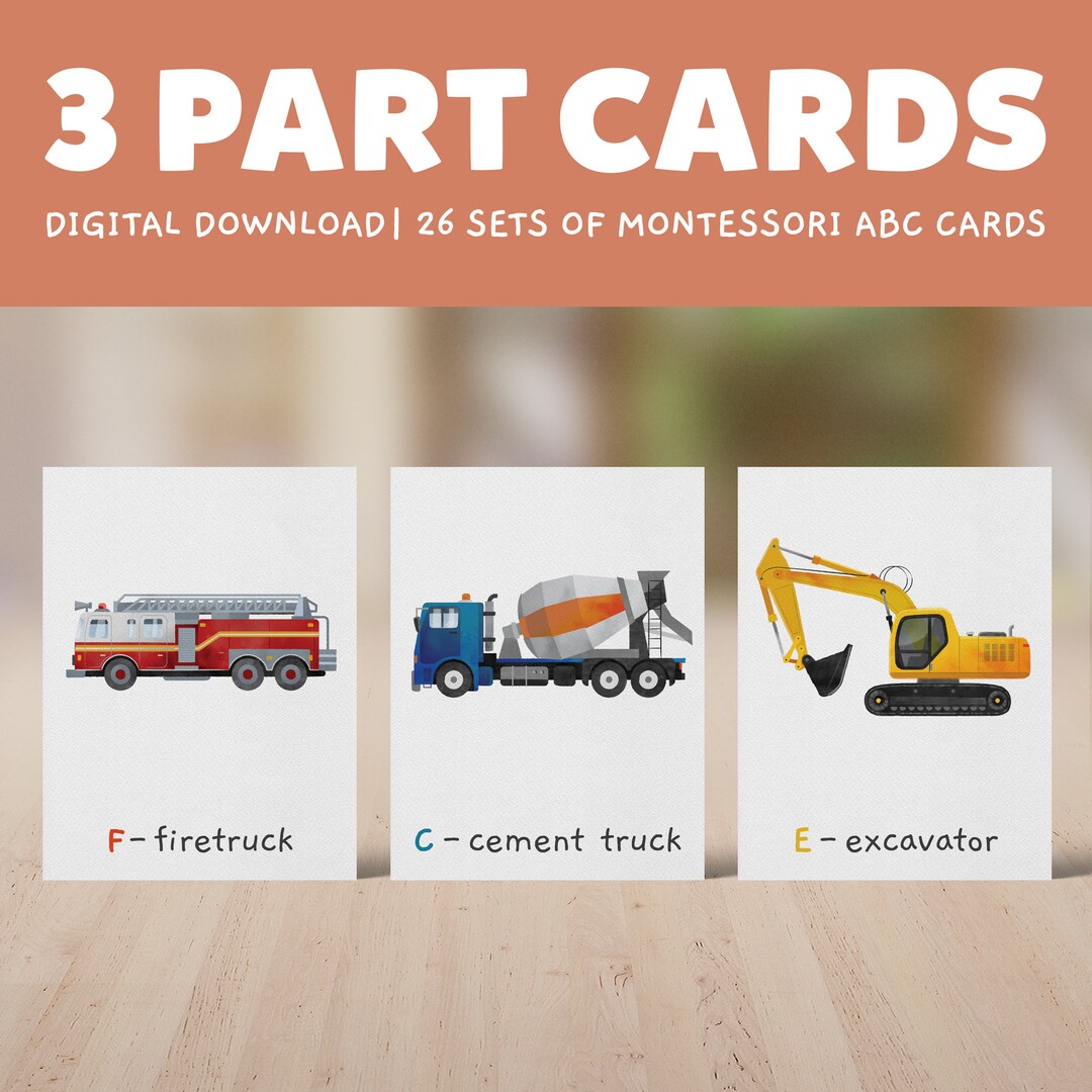Vehicle Alphabet Cards, Montessori Vocabulary Game, Educational ...