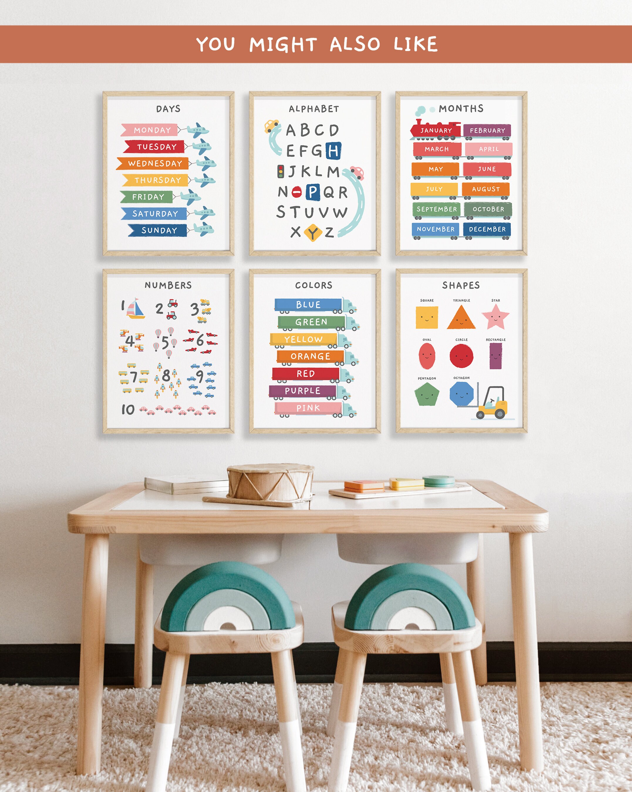 Numbers Vehicle Posters Playroom Learning Prints Home School - Etsy