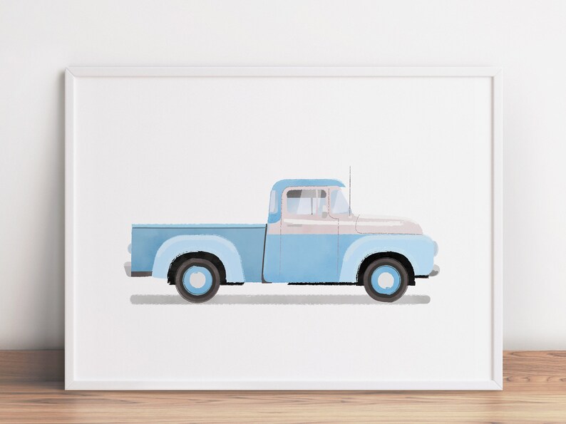 Set of 6 Vintage Baby Blue Vehicle Prints, Boys Room Decor, Retro Car ...