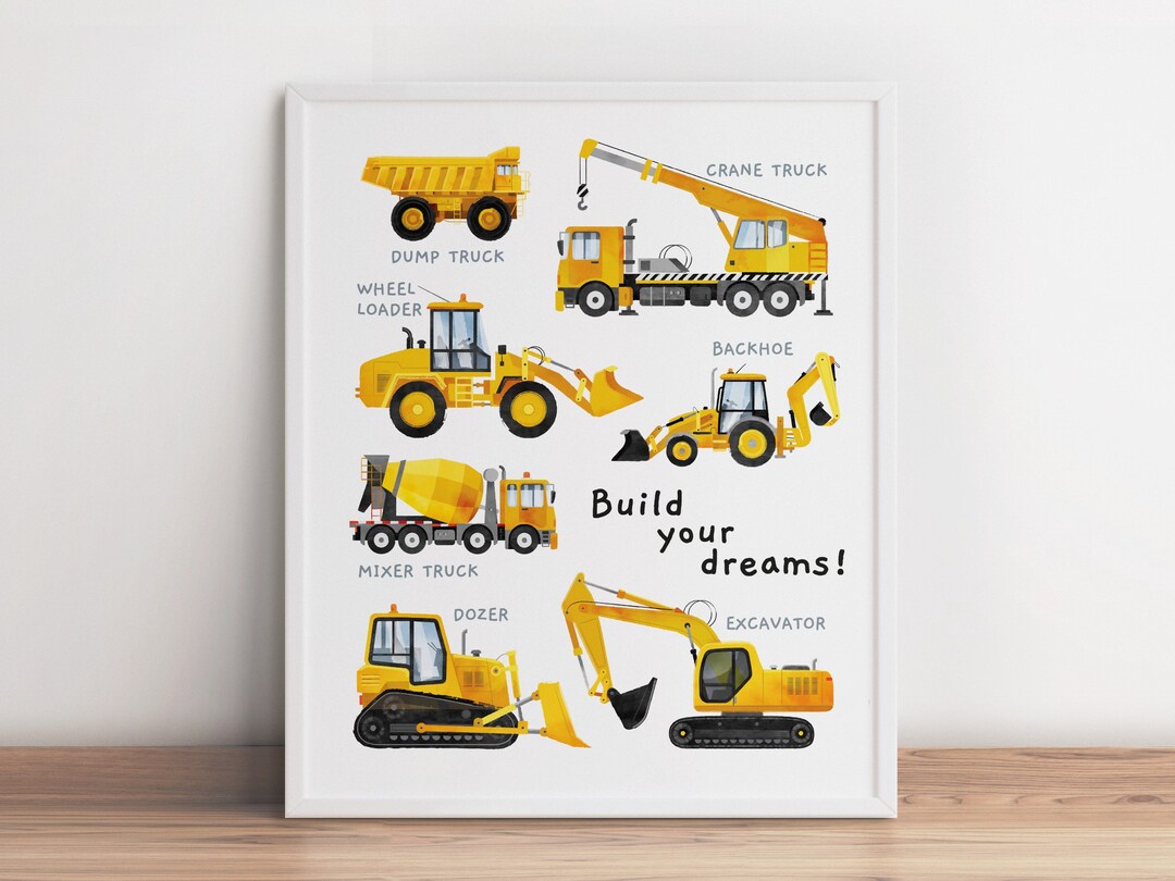 Construction Wall Art, Transportation Printable, Building Machinery ...