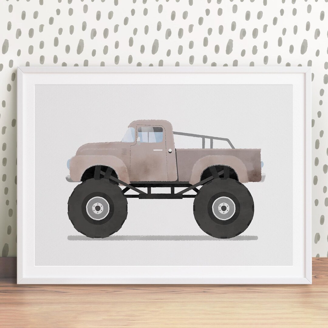 Old Truck Beige Monster Truck Print, Monster Truck Art, Classic Car ...