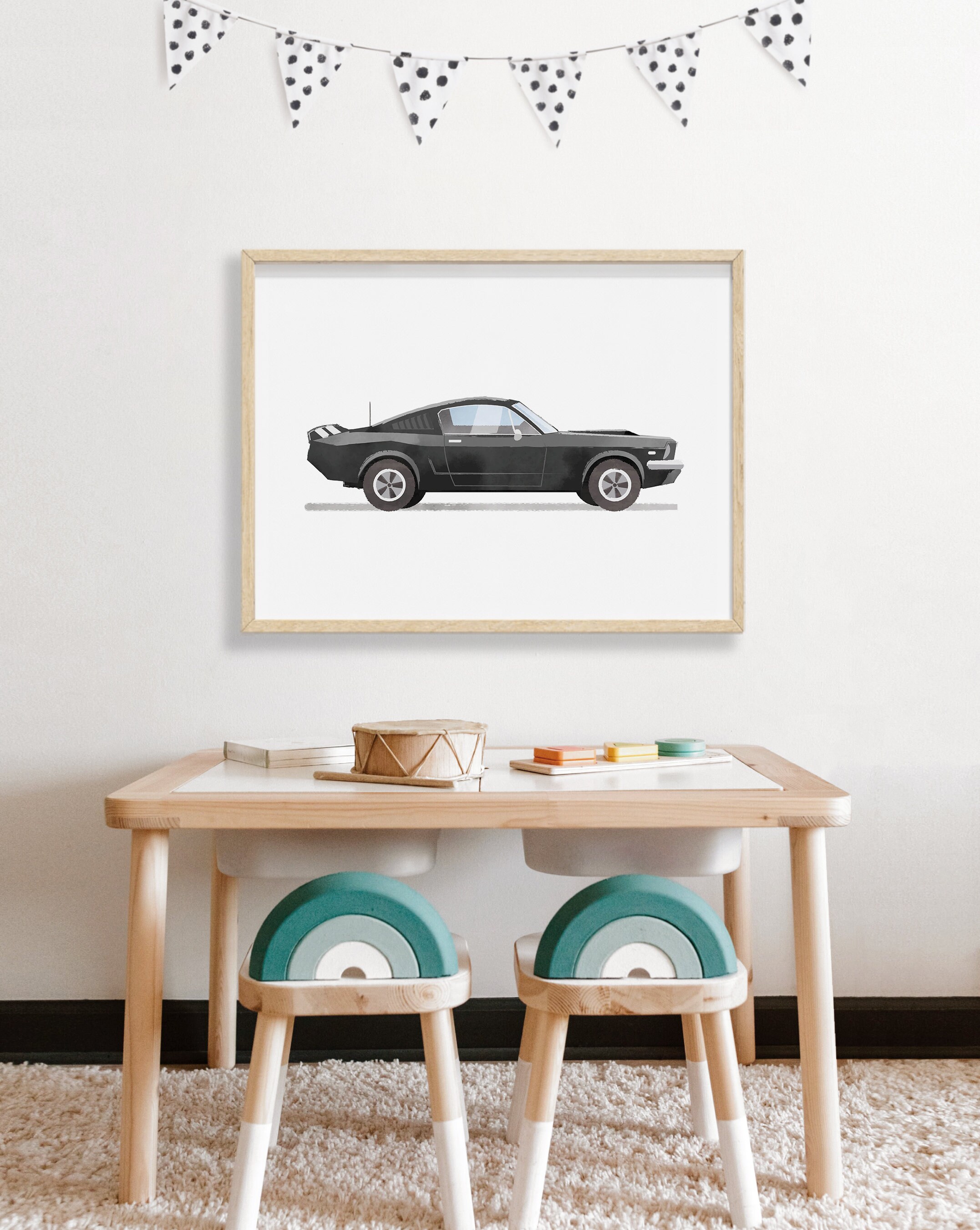Black Retro Sports Car Print, Automobile Wall Art, Muscle Car Poster ...