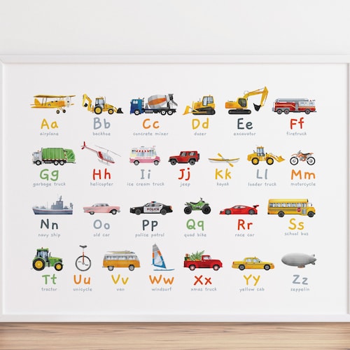 Transportation Alphabet Poster Vehicle Wall Art Construction - Etsy