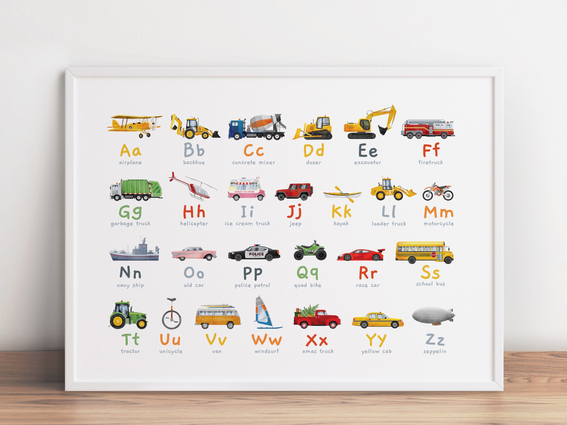 Transportation Alphabet Print Car ABC Letters Wall Art - Etsy