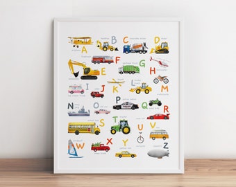 Transportation Alphabet Print, Car ABC, Letters Wall Art, Classroom ...