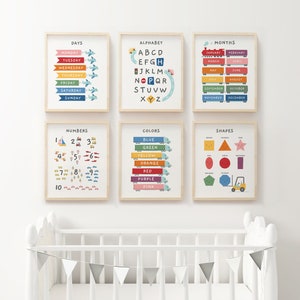 Set of 6 Educational Vehicle Posters, Playroom Learning Prints, Home ...