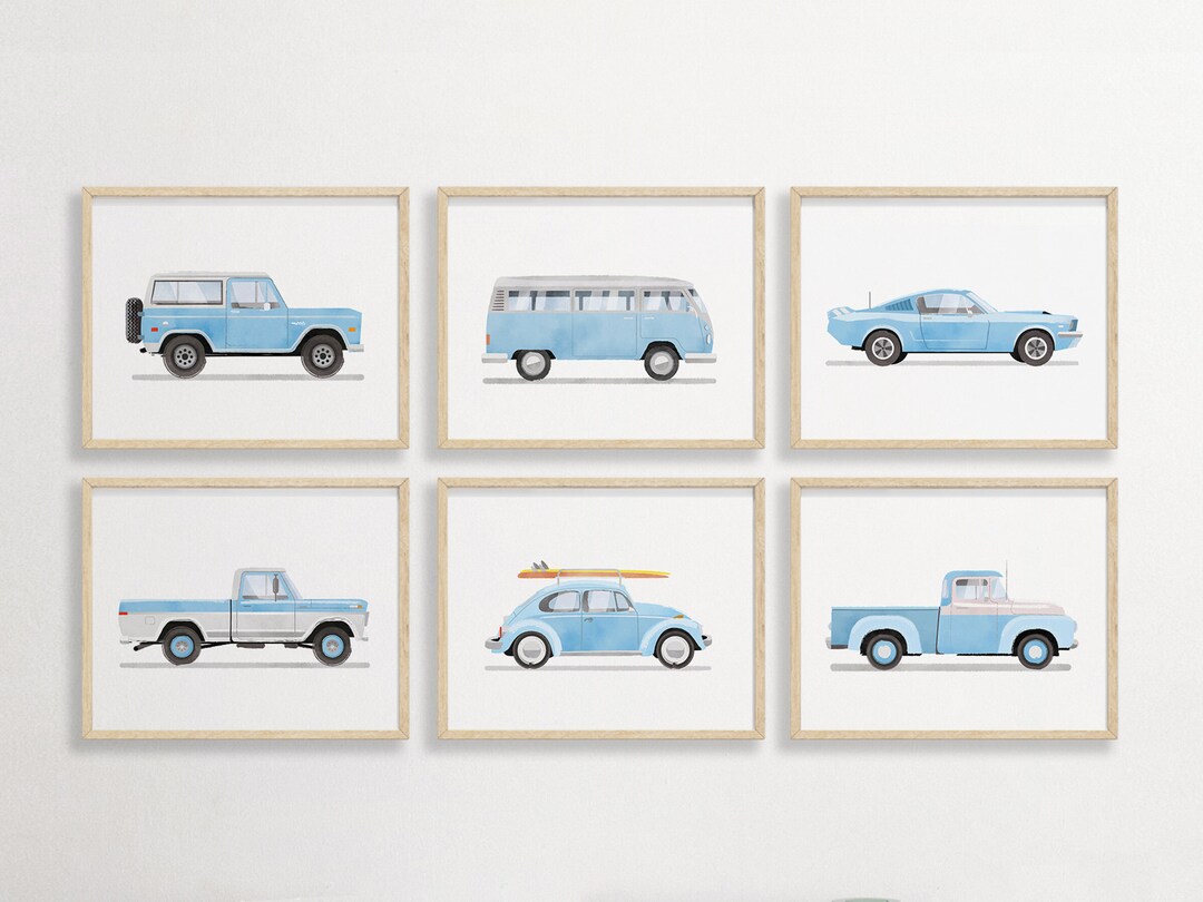 Set of 6 Vintage Baby Blue Vehicle Prints Boys Room Decor - Etsy