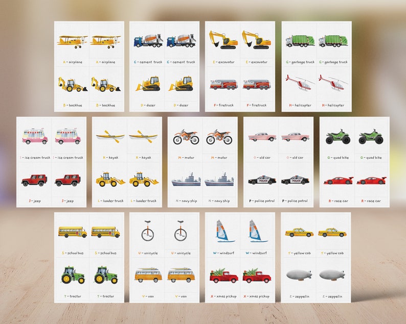 Vehicle Alphabet Cards Montessori Vocabulary Game - Etsy