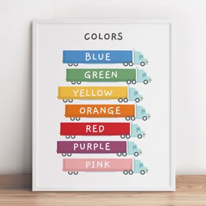 Colors Vehicle Posters, Playroom Learning Prints, Home School Printable ...