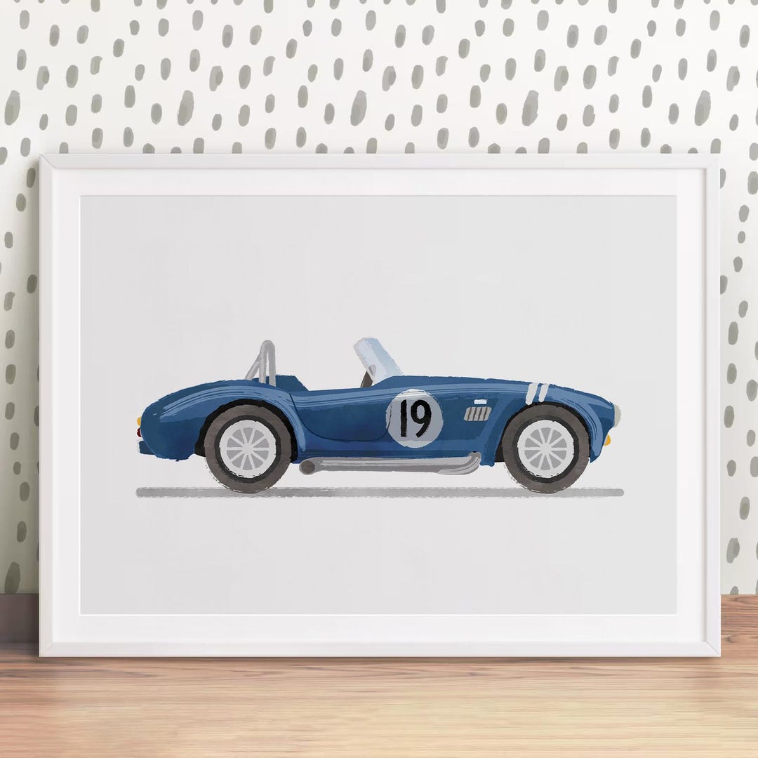 Blue Sports Car Print, Classic Sports Car, Printable Art, Vehicle ...