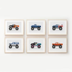 Set of 6 Monster Truck Vehicle Prints, Boys Room Decor, Kids Room Decor ...