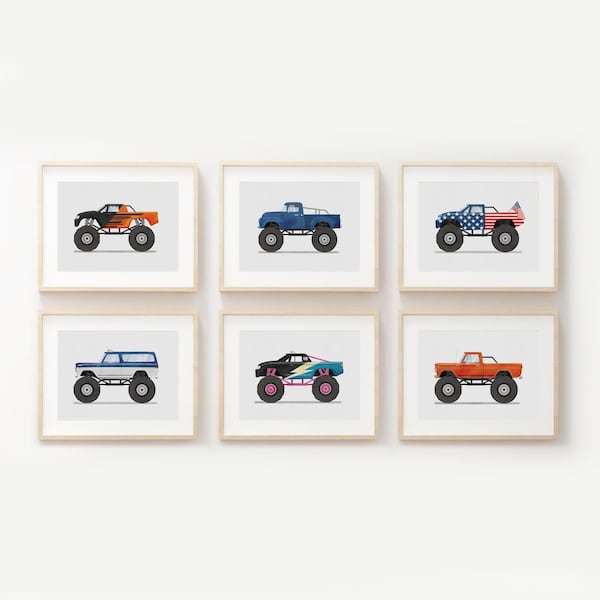 Set of 6 Monster Truck Art Prints, Kids Nursery Printable - Etsy