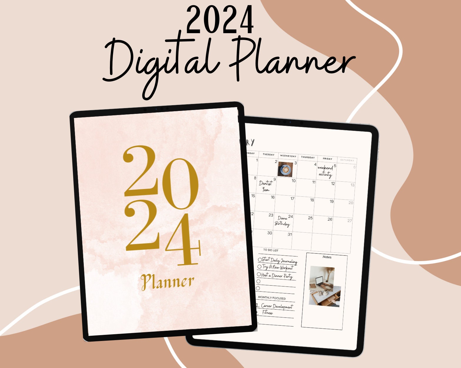 2024 Digital Planner Minimalist Daily Weekly and Monthly Planner Dated ...