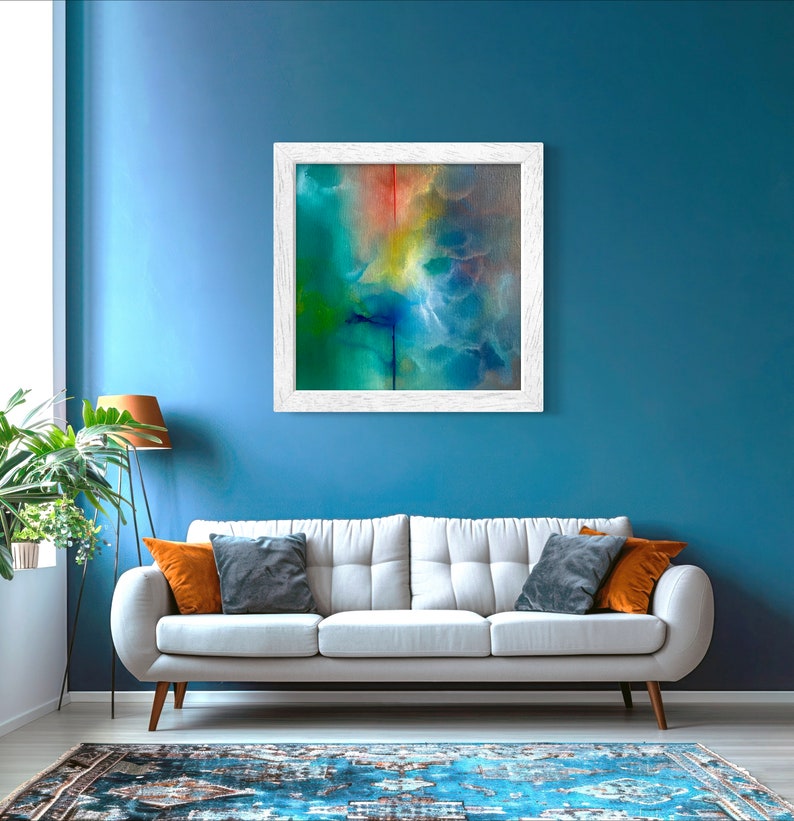 Modern Moody Blue Abstract Art Print, Fire and Water, Gift for Her ...