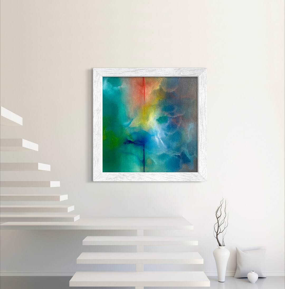 Modern Moody Blue Abstract Art Print, Fire and Water, Gift for Her ...