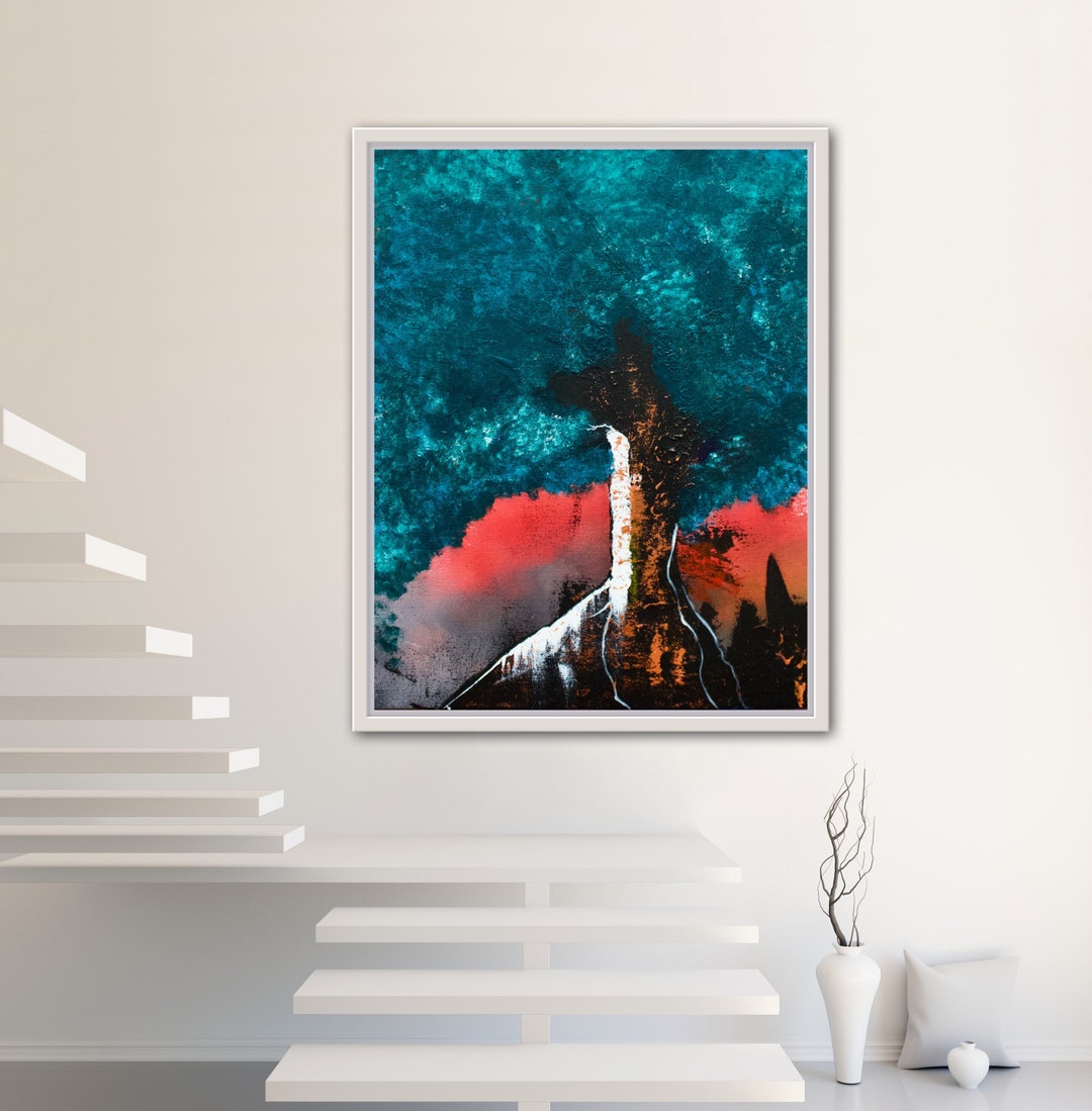 Abstract Tree Art Print, Living Room Decor, Blooming Green Tree Nature ...